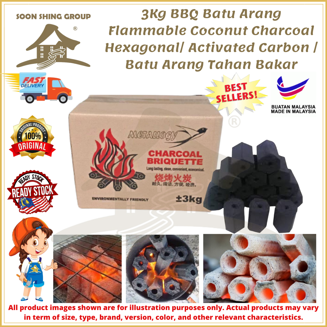 3Kg BBQ Batu Arang Flammable Coconut Charcoal Hexagonal/Authentic Mangrove Wood Charcoal ...